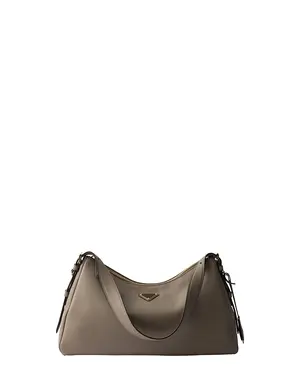 Prada Aimee Large Leather Shoulder Bag - Grey
