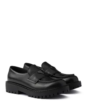 Prada Brushed Leather Loafers - Black