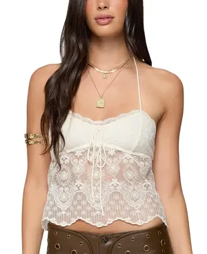 EDIKTED Amarie Sheer Lace Halter Top