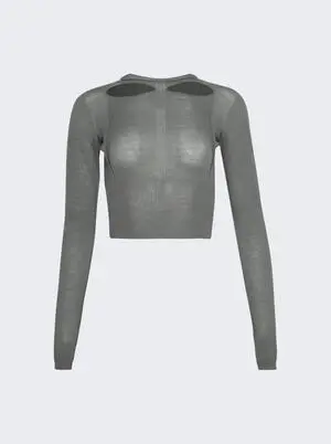 Rick Owens Rick Owens Slashed Long Sleeve Cropped Sweater Blue
