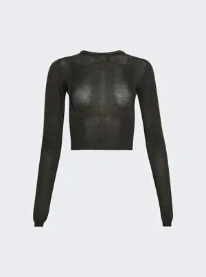 Rick Owens Slashed Long Sleeve Cropped Sweater - Green