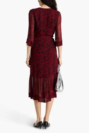 GANNI Printed Georgette Midi Wrap Dress