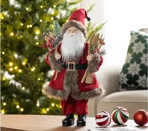 GLITZHOME 18'h Faux Fur Christmas Classic Santa Figurine - One-color