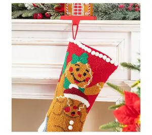 GLITZHOME 21l Gingerbread Hooked Christmasstocking