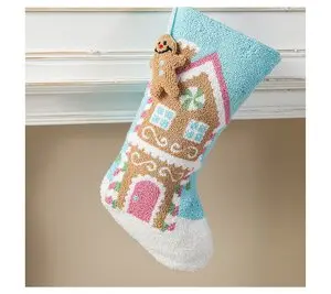 GLITZHOME 21l Hooked Gingerbread House Christmas Stocking - One-color