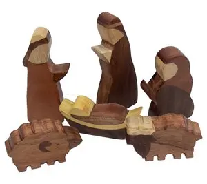 GLOBAL CRAFTS 6pc Handcrafted Joint Wood Indian Nativity Set - One-color