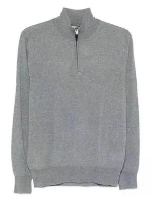 Canali Zip-neck Wool Sweater - Grey