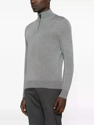Canali Zip-neck Wool Sweater - Grey