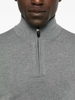 Canali Zip-neck Wool Sweater - Grey