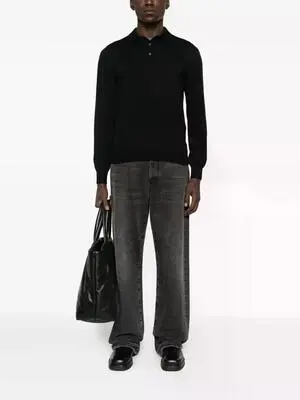 Tagliatore Long-sleeve Polo Shirt - Black