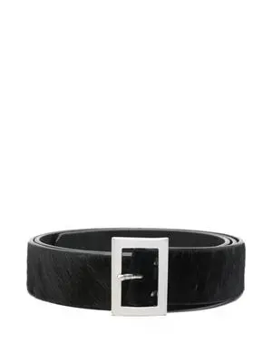 Rick Owens Calf-hair Belt With Square Buckle - Black