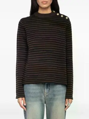 Zadig&Voltaire Striped Sweater With Gold Buttons - Brown