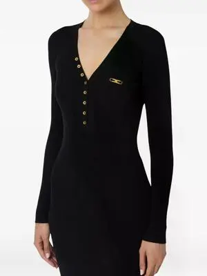 Elisabetta Franchi Ribbed Button-fastening Midi Dress - Black