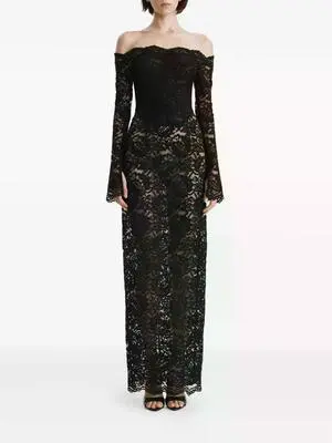 2310 STUDIO Off-shoulder Lace Midi Dress - Black