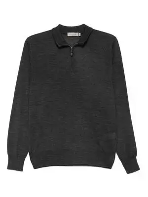 Canali Zip-neck Wool Sweater - Grey