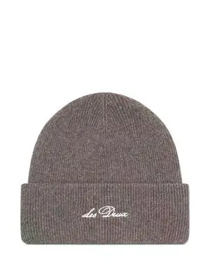 LES DEUX Ribbed Embroidered-logo Beanie - Grey