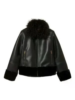 TWINSET Faux-leather Coat With Faux Fur Details