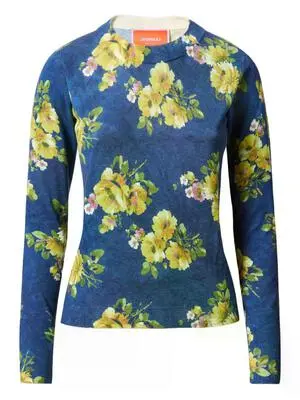 La DoubleJ Floral-print Crew-neck Sweater - Blue