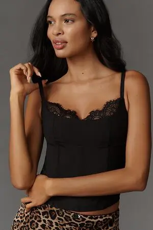 LYREBIRD Lace-trim Corset Top - Black