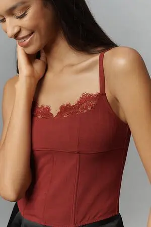 LYREBIRD Lace-trim Corset Top - Cherrywood