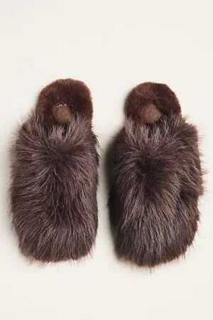 Maeve Fuzzy Faux Fur Slippers - Chocolate Brown