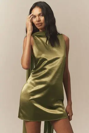 MARE MARE Satin Scarf Mini Dress - Green