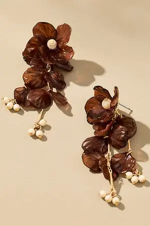 Anthropologie Floral Drop Earrings - Brown