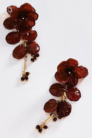 Anthropologie Floral Drop Earrings Brown