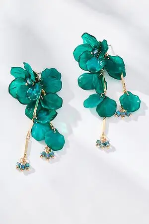 Anthropologie Floral Drop Earrings - Dark Turquoise
