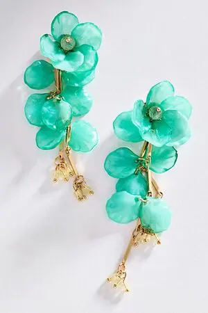 Anthropologie Floral Drop Earrings - Mint