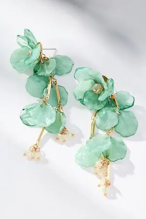 Anthropologie Floral Drop Earrings Moss