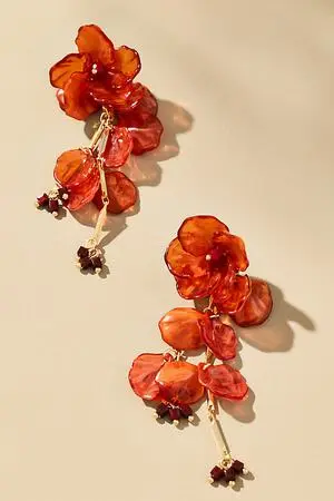 Anthropologie Floral Drop Earrings - Red