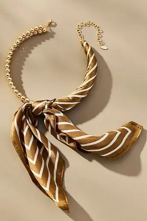 Anthropologie Beaded Silk Scarf Collar Necklace - Neutral