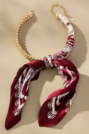 Anthropologie Beaded Silk Scarf Collar Necklace Purple