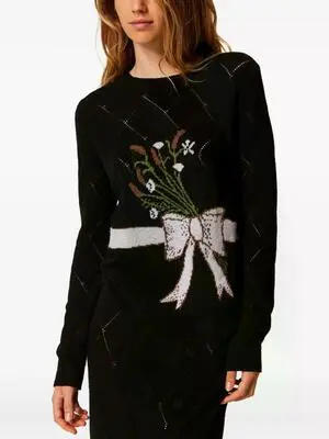 TWINSET Floral Bow Graphic Sweater