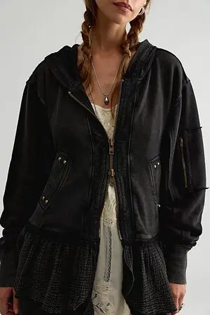 Free People Piece Of Cake Zip-up Cardigan - Black