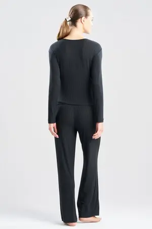 Natori Skye Rib Ease Long Sleeve Top - Black