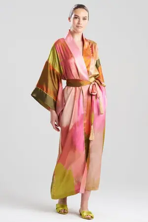 Natori Brushstroke Drop Sleeve Silk Robe