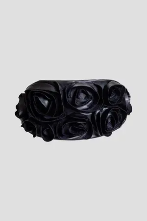 Natori Floral Embroidered Obi Belt - Black