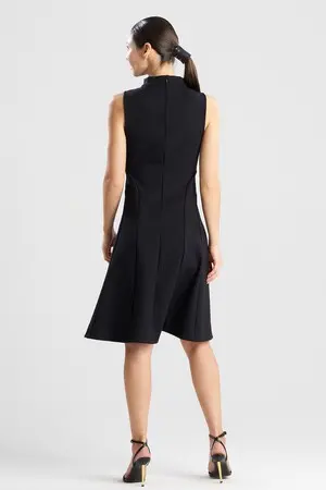 Natori Techno Crepe Fit & Flare Funnel Neck Dress - Black