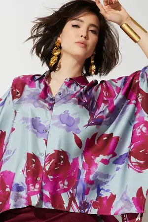 Natori Mira Silk Twill Caftan Shirt - Pink