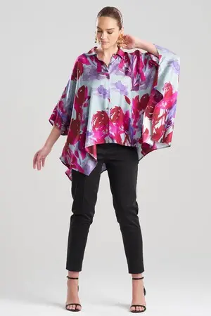 Natori Mira Silk Twill Caftan Shirt
