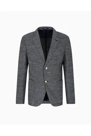 Emporio Armani Chevron-motif Wool Jacket - Blue
