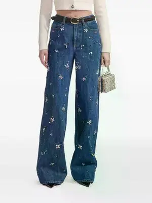 SELF-PORTRAIT Crystal-embellished Wide-leg Jeans