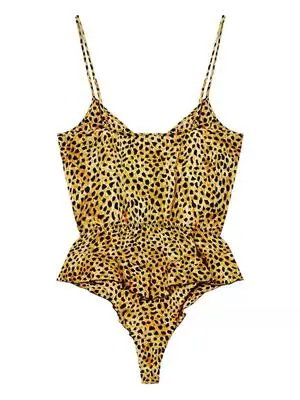 Versace Leopard-print Ruffled Bodysuit - Yellow