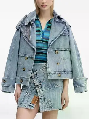 Desigual Embellished Double-breasted Denim Jacket - Blue
