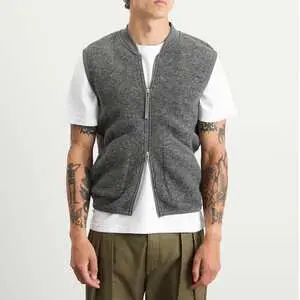 Universal Works Wool Fleece Zip Waistcoat - Grey Marl