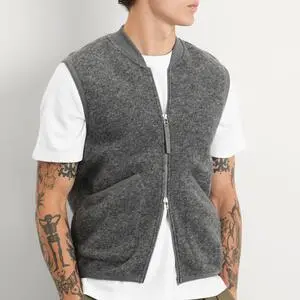 Universal Works Wool Fleece Zip Waistcoat - Grey Marl