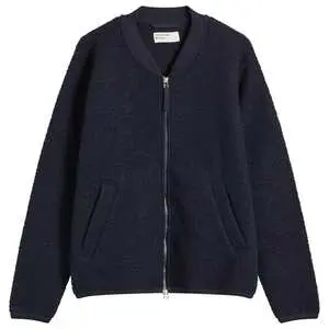 Universal Works Wool Fleece Zip Bomber Jacket - Navy