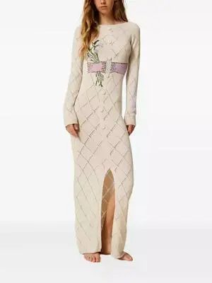 TWINSET X Marco Rambaldi Diamond Knit Maxi Dress With Bow Detail